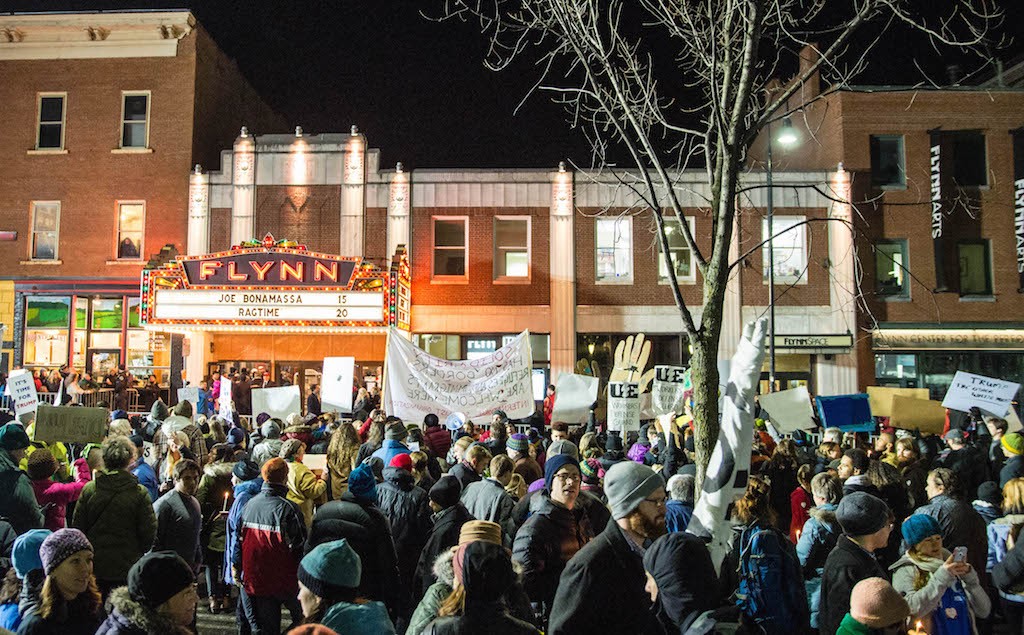 Video: Hundreds of protesters in Burlington demonstrate against Trump ...